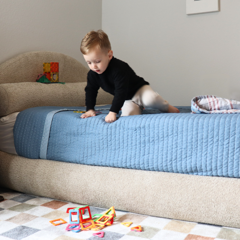 Kids Luna Bed Set: Bed Frame + Headboard | Tan | SoftFrame®